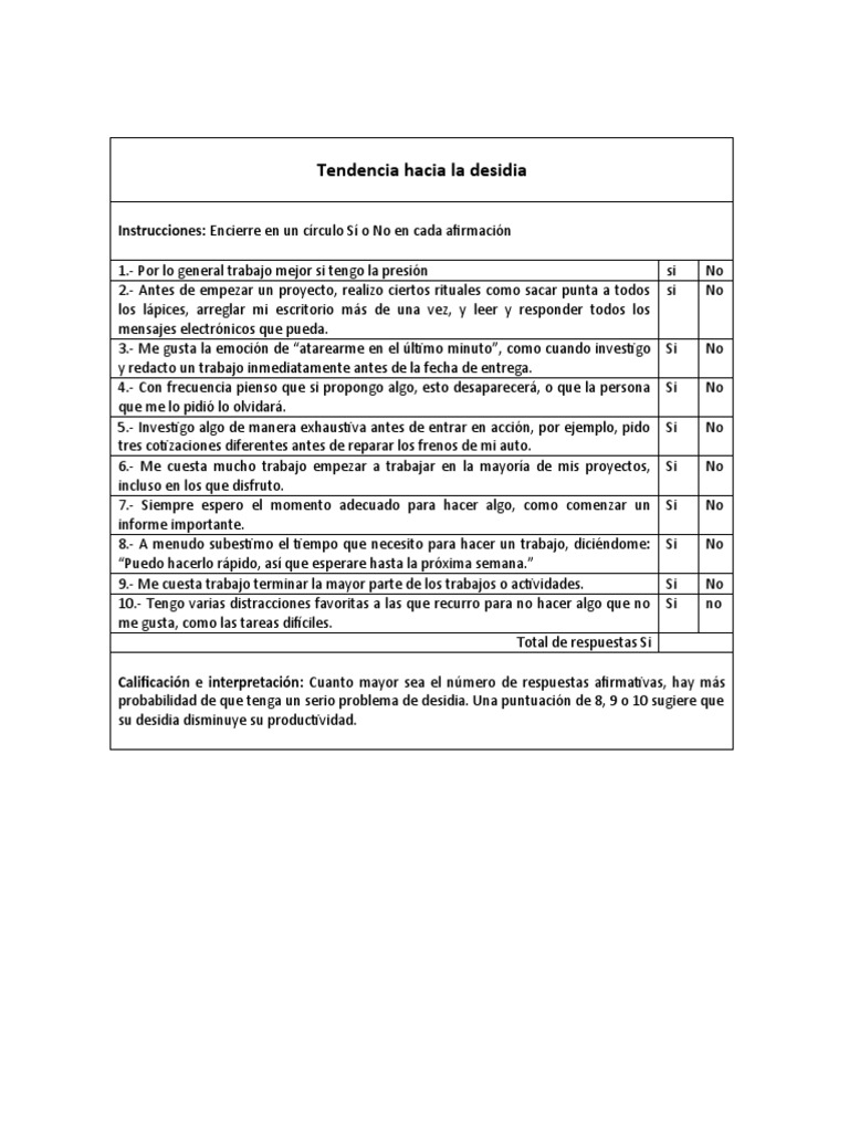 Evaluación de la Desidia y Productividad | PDF