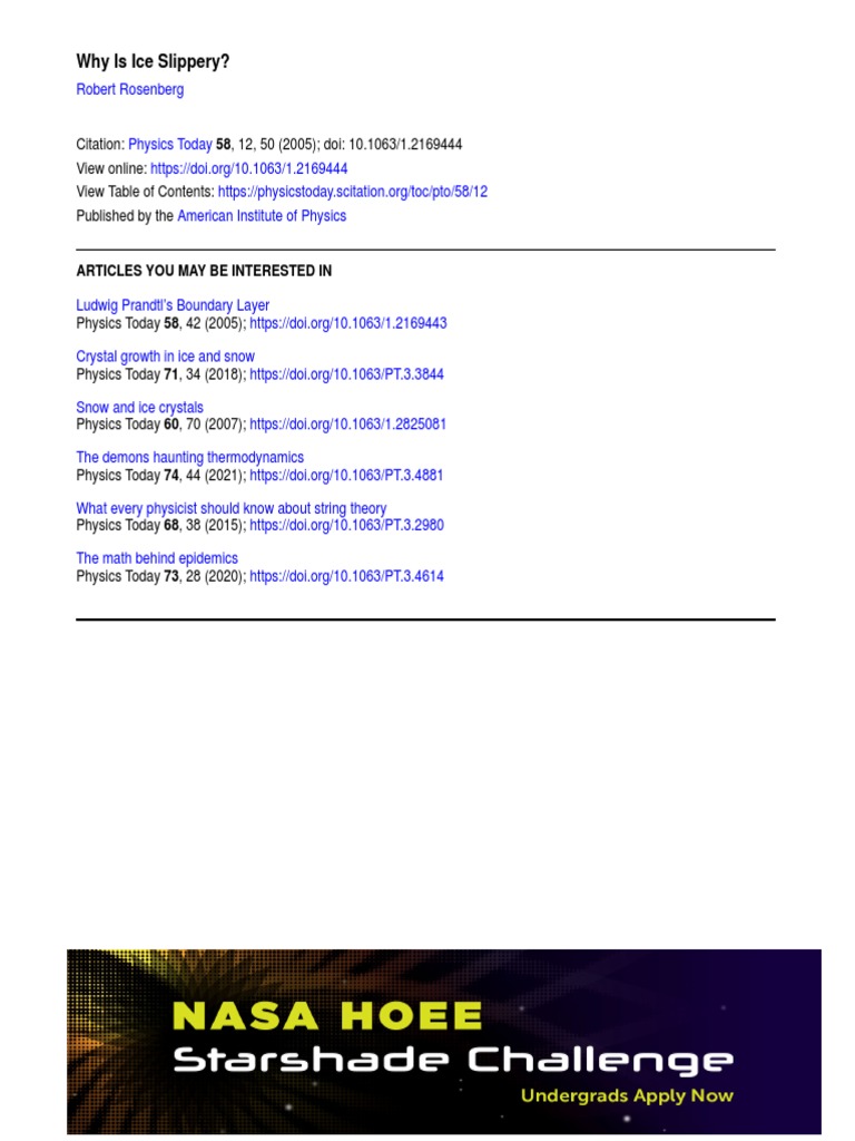 Why Is Ice Slippery? | PDF | Ice | Liquids Why Is Ice Slippery? | PDF | Ice | Liquids