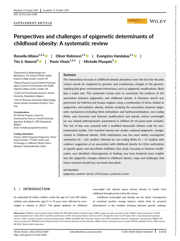 Perspectives and Challenges of Epigenetic Determinants of Childhood Obesity: A Systematic Review ...