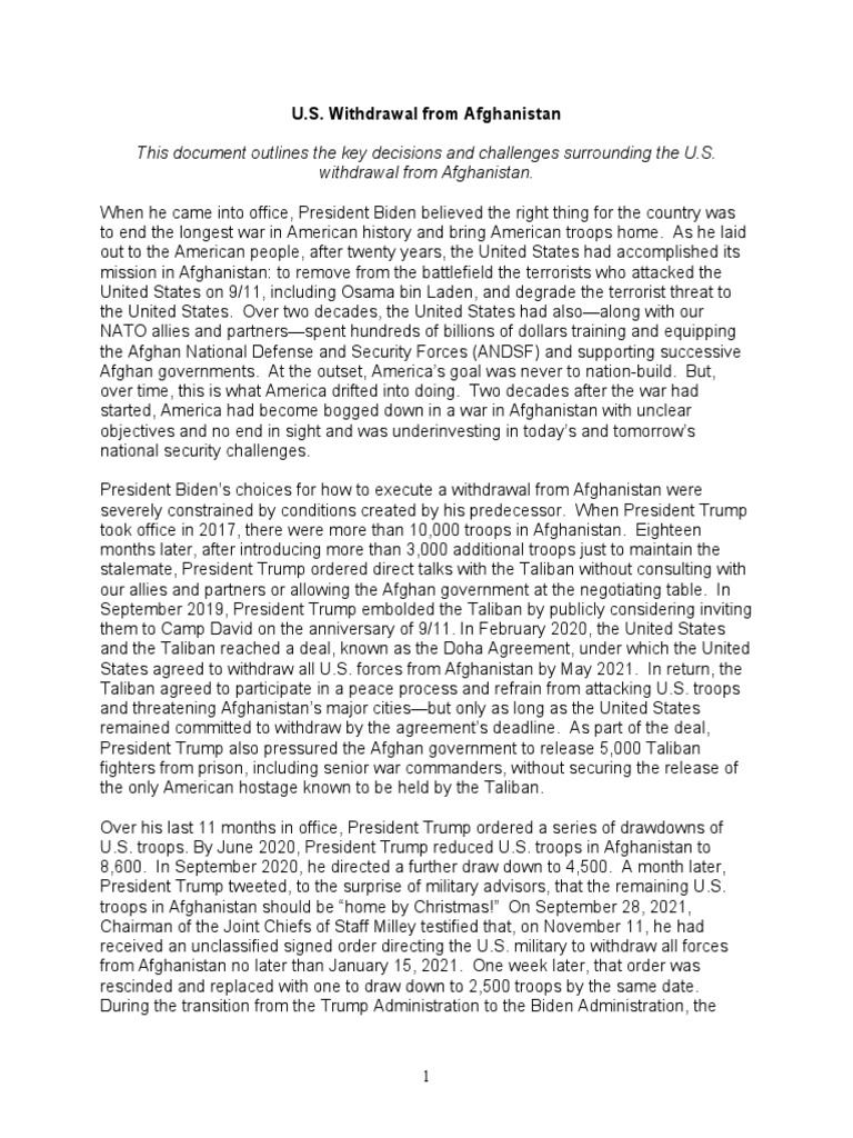 U.S. Withdrawal from Afghanistan Report | PDF | Taliban | Afghanistan
