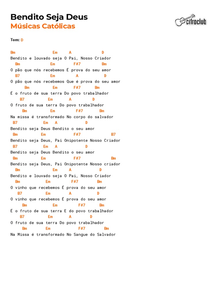 Cifra Club - Músicas Católicas - Bendito Seja Deus | PDF