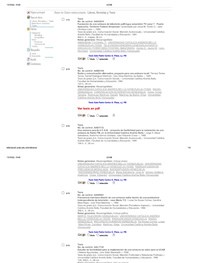 Biblioteca2.ucab - Edu.ve (1 Al 15 de 15) .PDF EMISORA | PDF