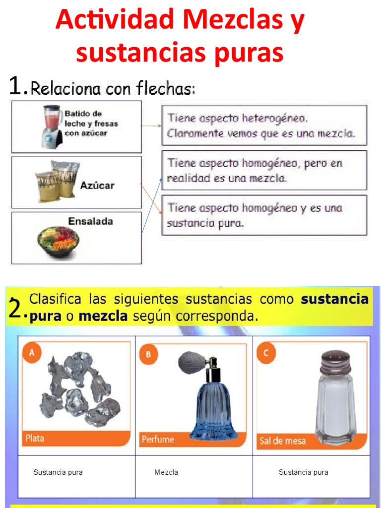 Actividad Sustancias Puras y Mezclas | PDF | Arte | Salud y bienestar