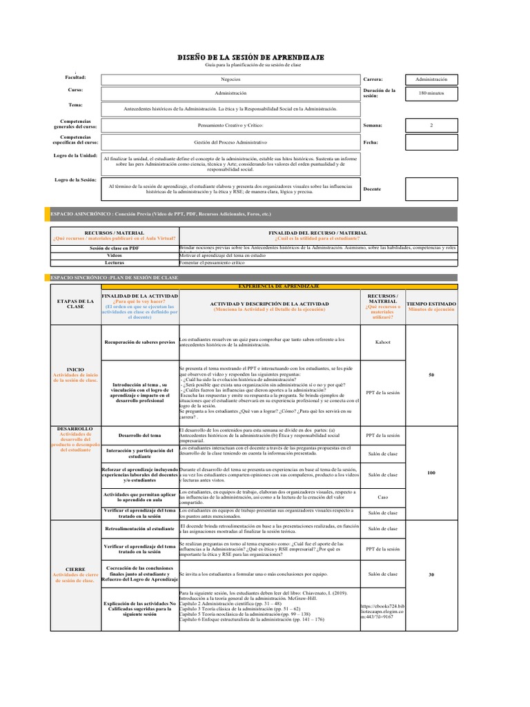 Diseño de Sesión de Aprendizaje - Semana 2 | PDF | Aprendizaje | Evaluación