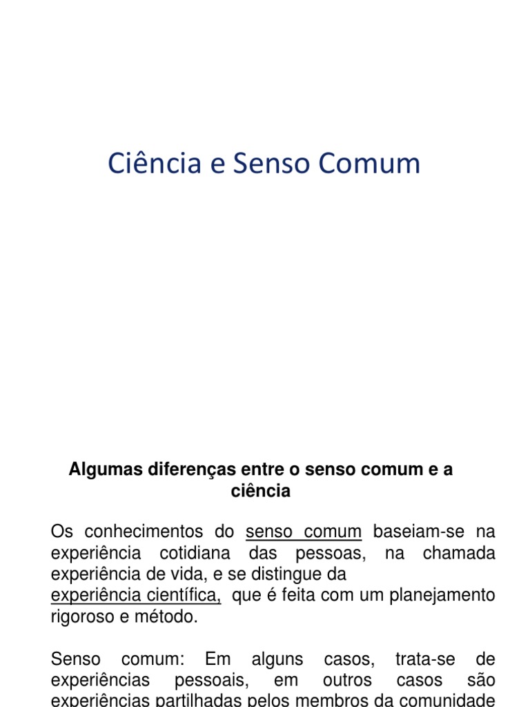 1 - Ciência e Senso Comum | PDF | Science | Conhecimento