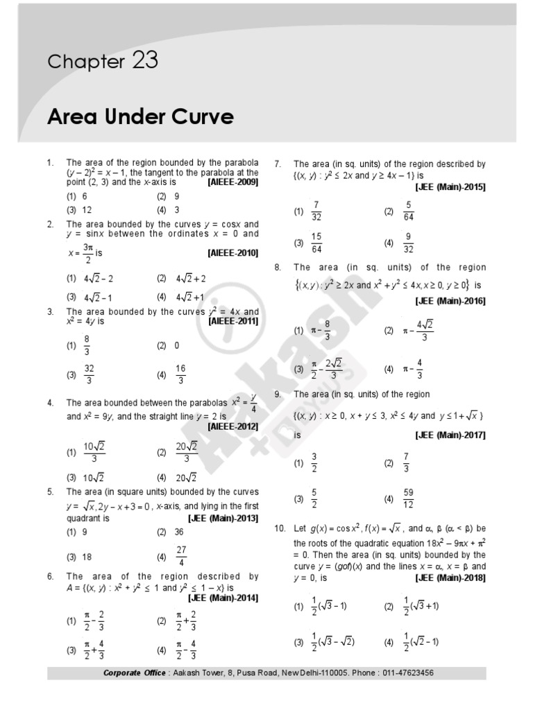 Math - DPP - Area Under Curve | PDF | Area | Elementary Mathematics