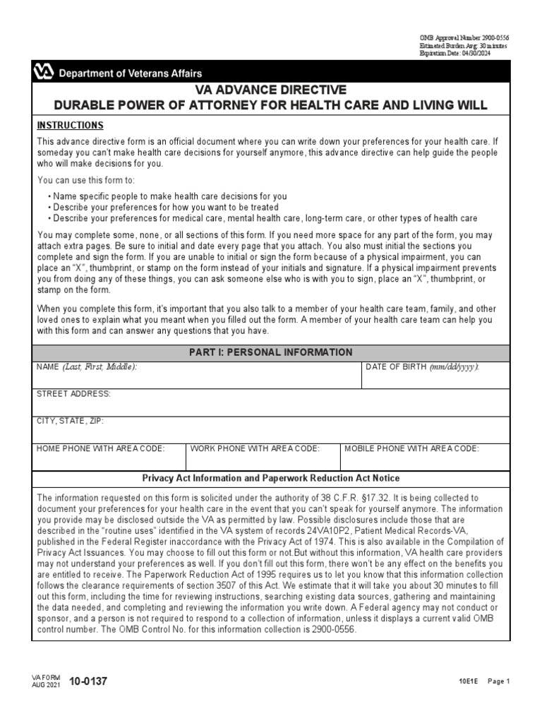 VA Form 10-0137 FILL | Download Free PDF | Notary Public ...