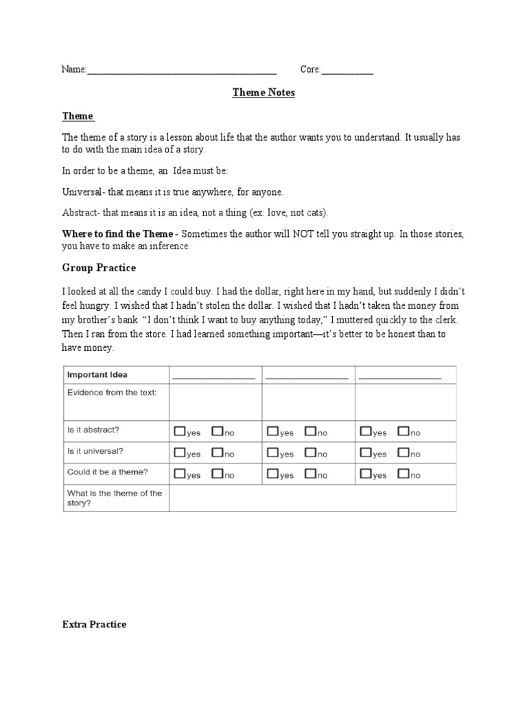 Copy of Theme Notes Fill in The Blank | PDF