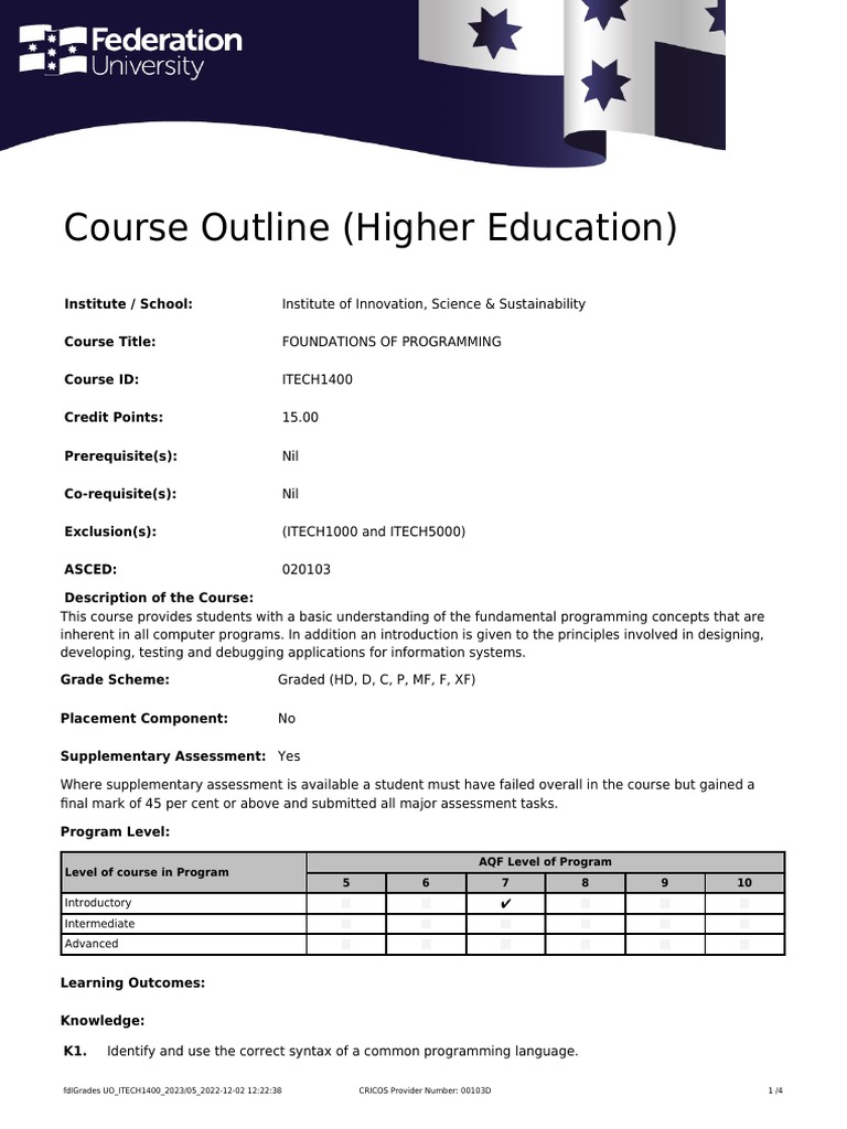 Itech1400 Foundations of Programming | PDF | Computer Programming ... Itech1400 Foundations of Programming | PDF | Computer Programming ...