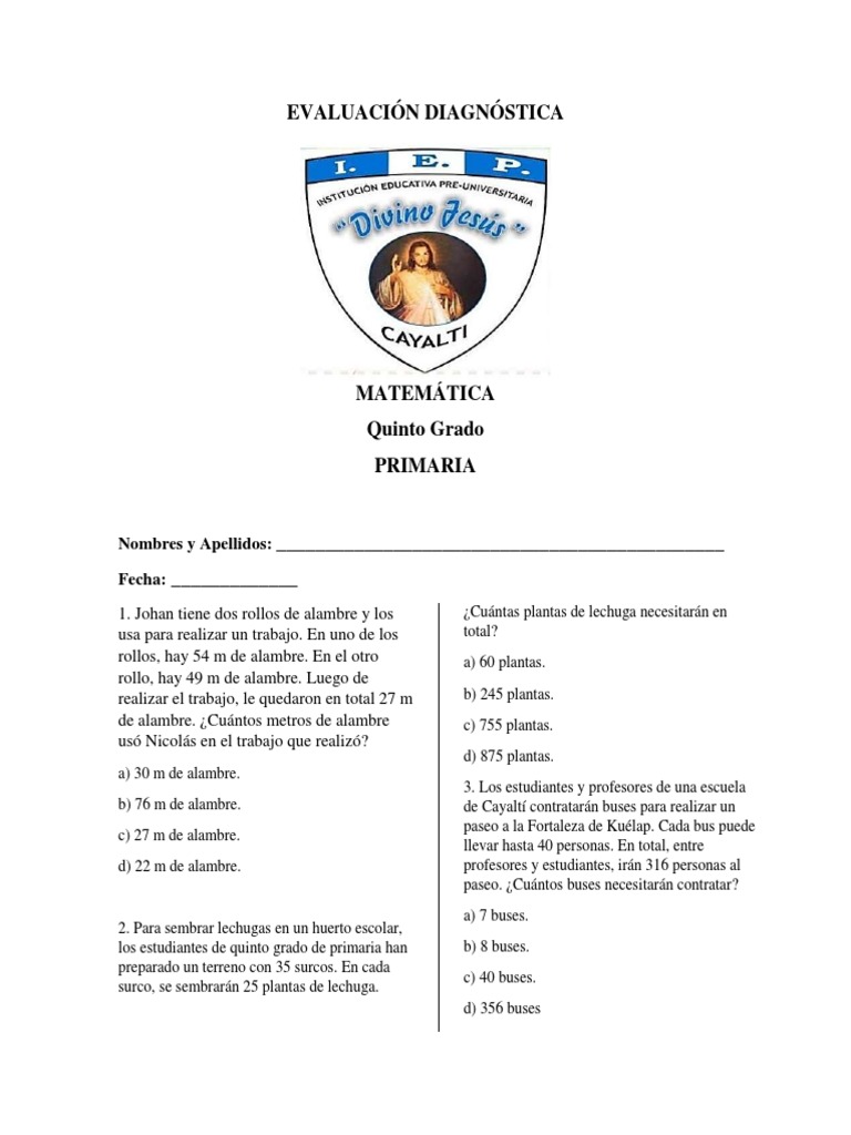 EVALUACIÓN DIAGNÓSTICA 5to P | PDF | Triángulo