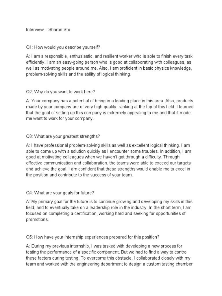 Mock Interview - Sharon Shi | PDF | Goal | Psychological Concepts