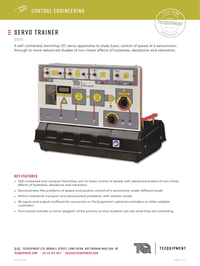 CE110 Servo Trainer Datasheet | PDF | Alternating Current | Servomechanism