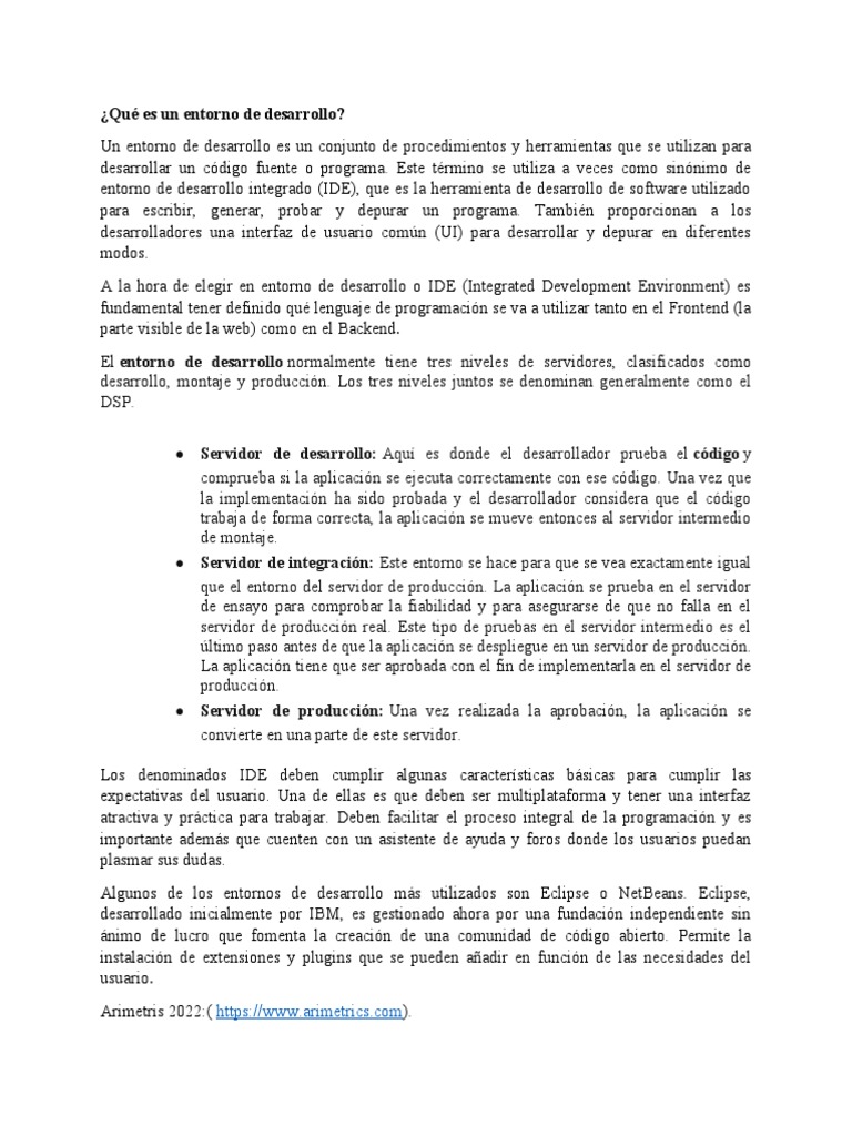 Que Es El Entorno de Desarrollo | Descargar gratis PDF | Entorno de ...