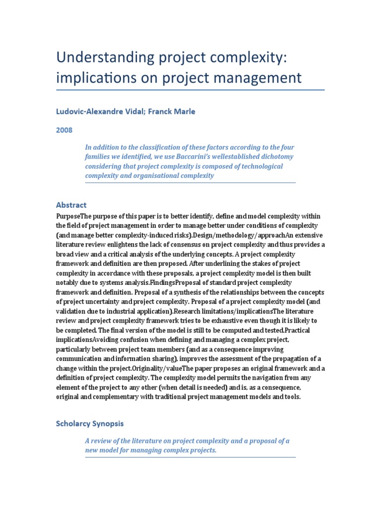 Understanding Project Complexity Implications On Project Management ...