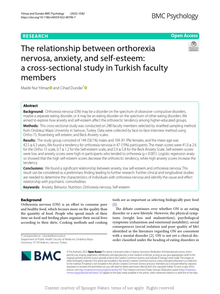 The Relationship Between Orthorexia Nervosa Anxiet | PDF | Mental Health | Psychology