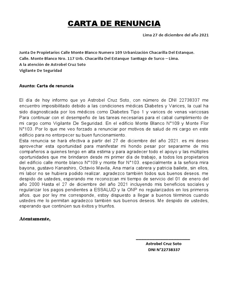 CARTA DE RENUNCIA Modelo | PDF