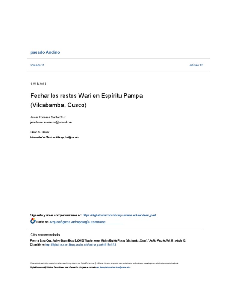 Restos Wari en Espíritu Pampa | PDF | Arqueología