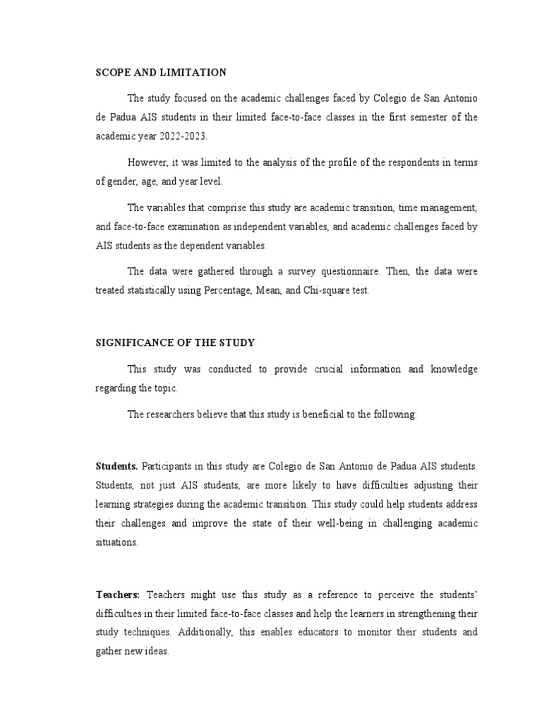 Scope and Delimitation | PDF | Career & Growth