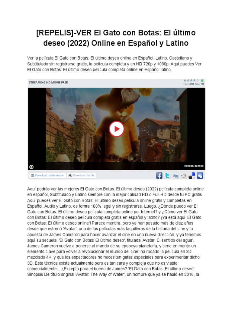 El Gato Con Botas 2 Completa Latino Repelis24 | PDF | Avatar (película ...