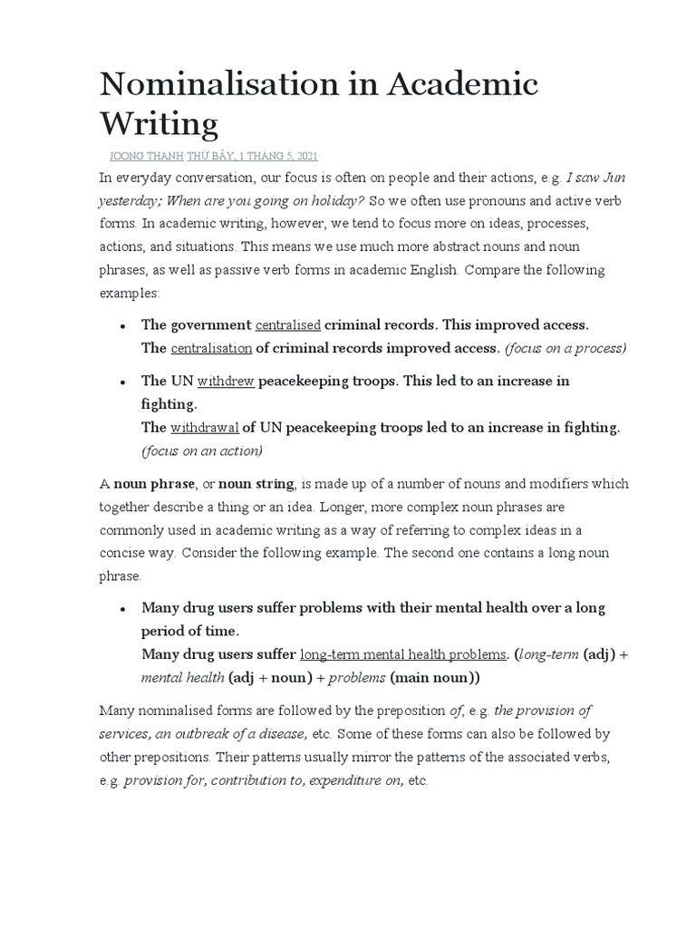 Nominalisation in Academic Writing | PDF | Noun | Verb