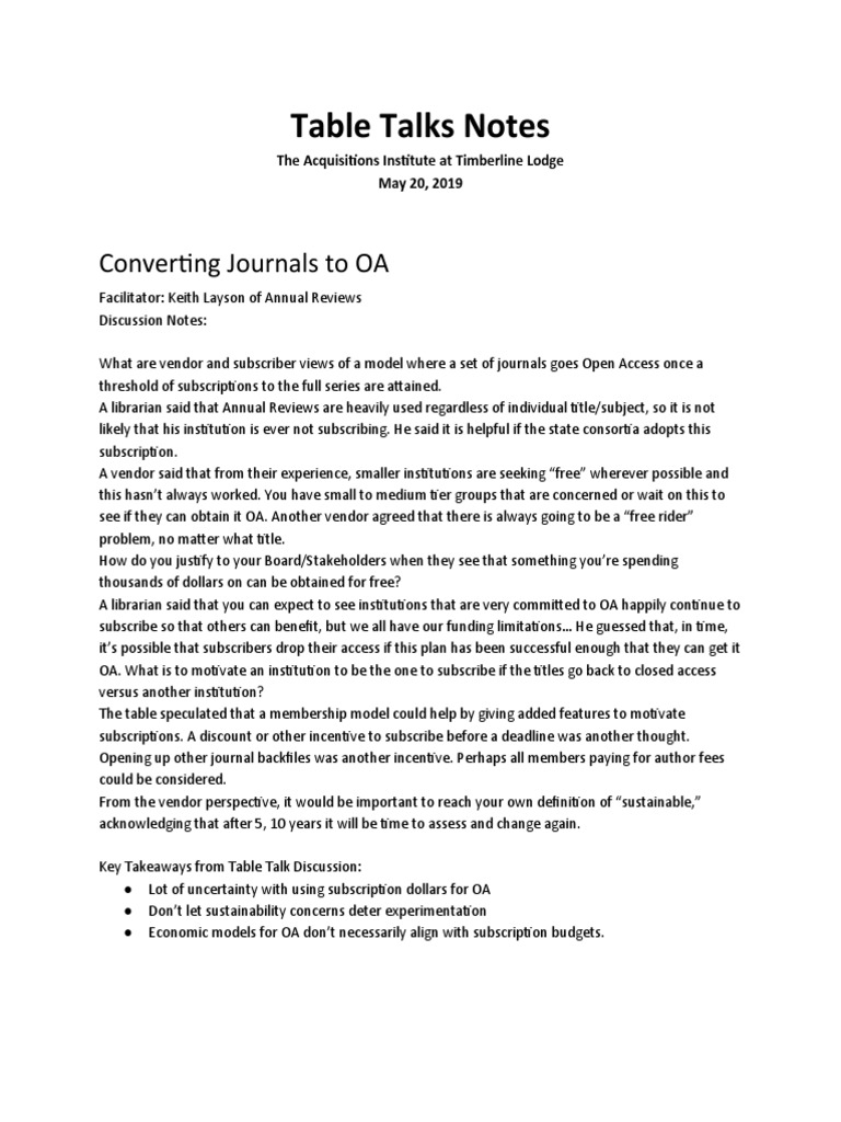 2019 Table Talks | PDF