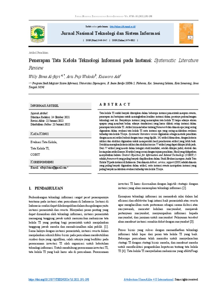 Evaluasi Tata Kelola Teknologi Informasi pada Instansi: Tinjauan ...