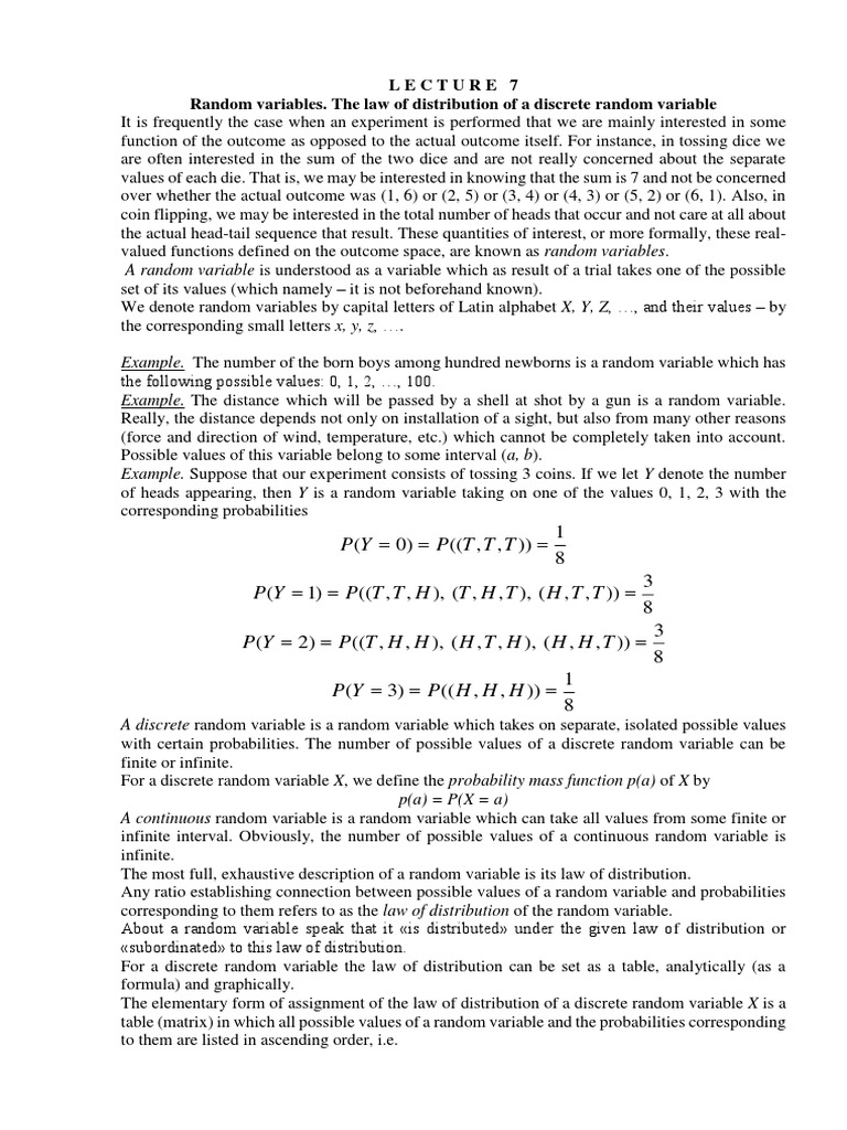Random Variables. The Law of Distribution of A Discrete Random Variable | PDF