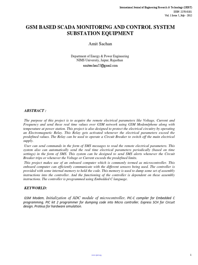 GSM Based Scada Monitoring and Control System Substation Equipment ...