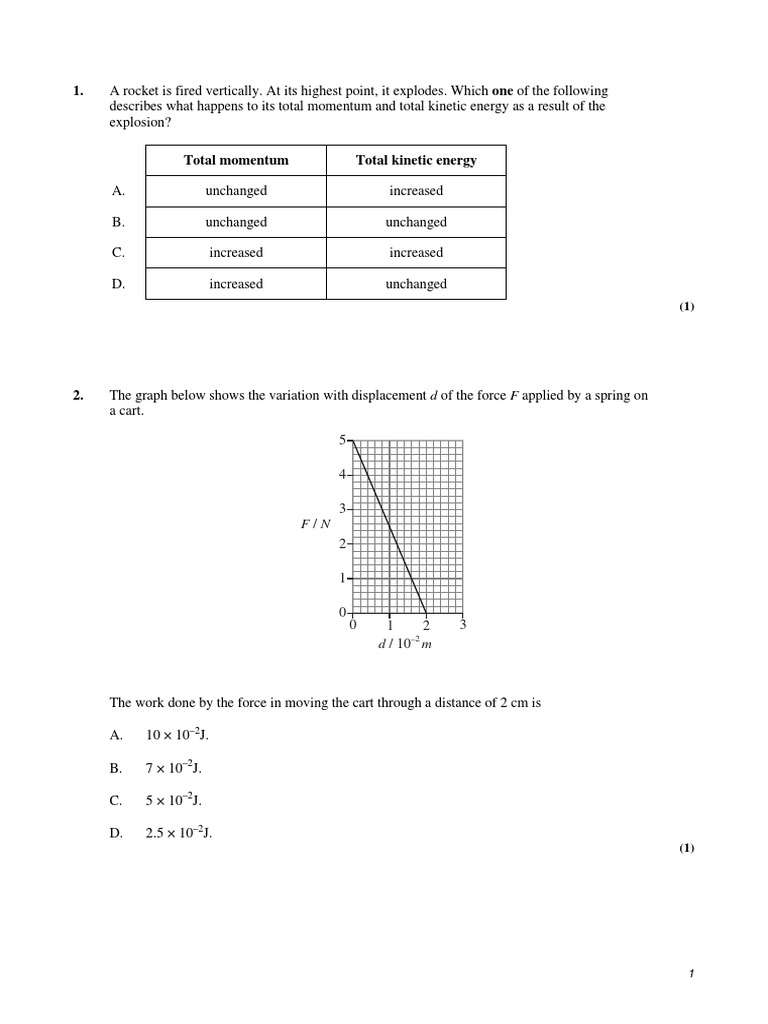 Topic 1 & 2 Exam Questions Paper1 | PDF | Force | Momentum