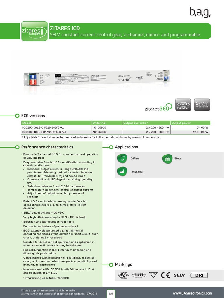 Zitares Icd: SELV Constant Current Control Gear, 2-Channel, Dimm-And ...