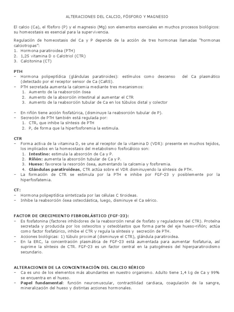 Alteraciones Del Ca+ | PDF | Vitamina D | Calcio