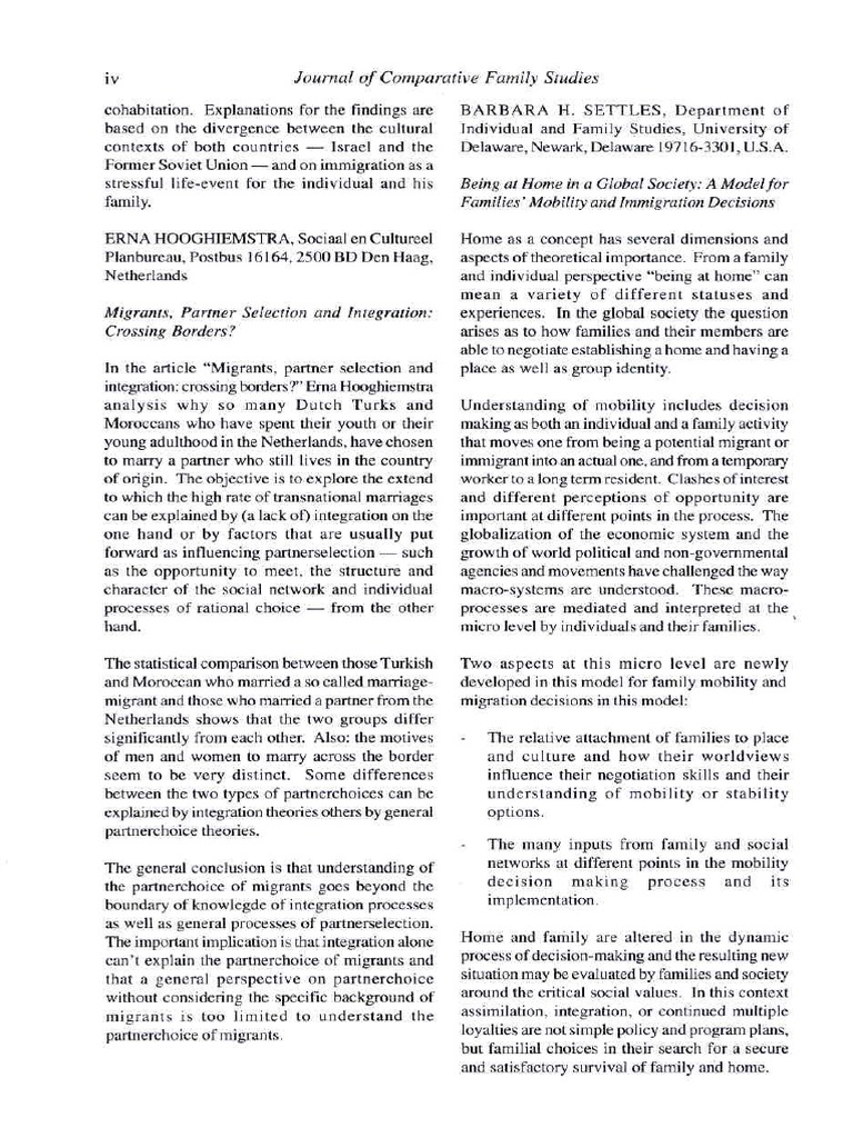 Being at Home in A Global Society - A Model For Families' Mobility and ...