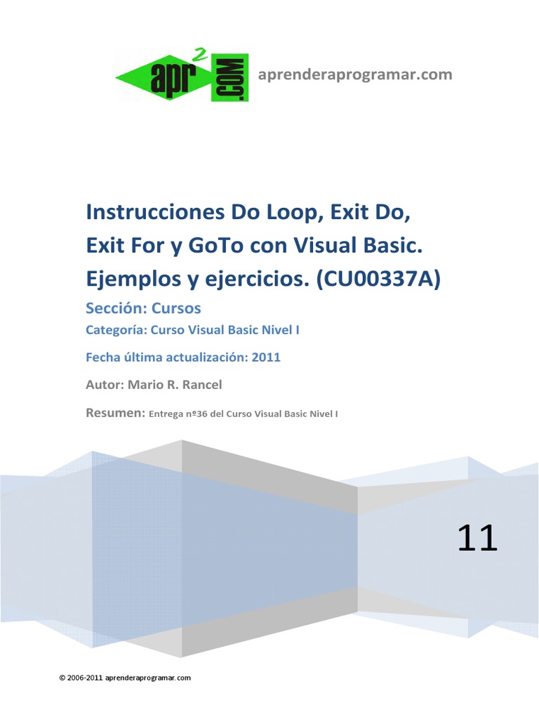 Do Loop Exit For Exit Do y Goto Ejemplos y Ejercicios Visual Basic | PDF | Básico | Ingeniería ...