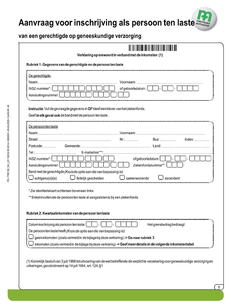 Aansluiting Persoon Ten Laste | PDF