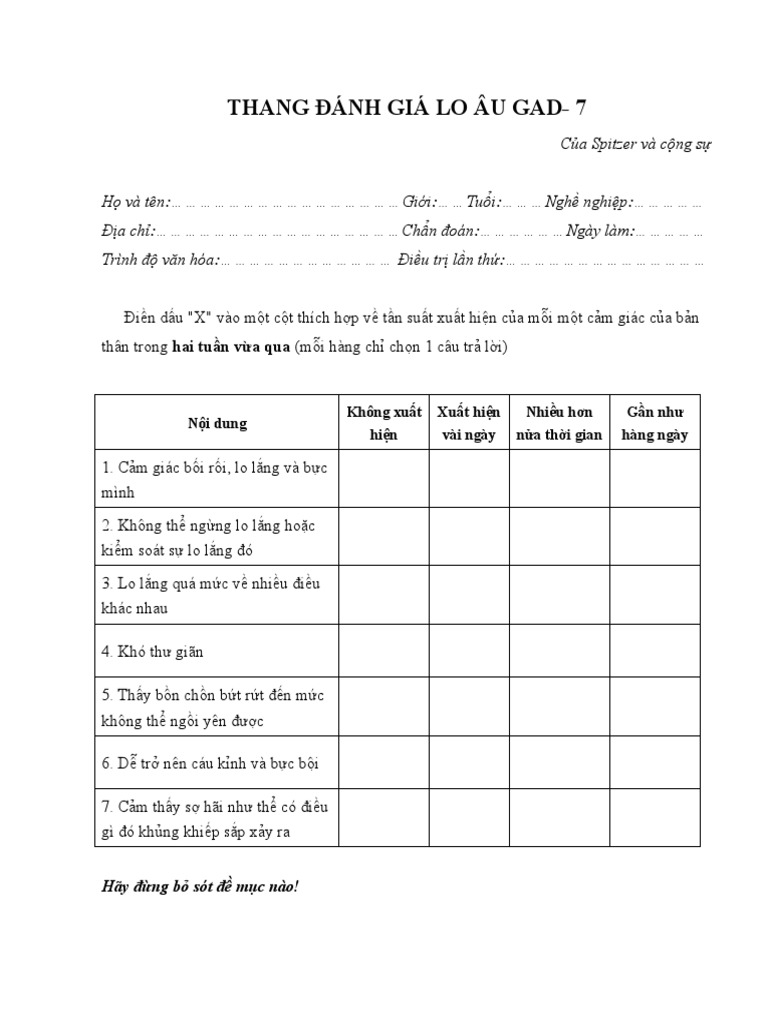 Bang Hoi GAD 7 | PDF