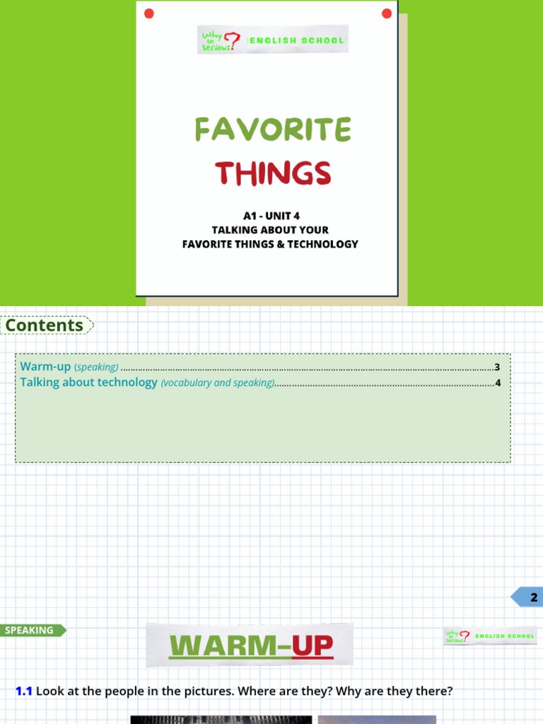 A1 - unit 4 - Talking about your favorite things & technology (simple ...