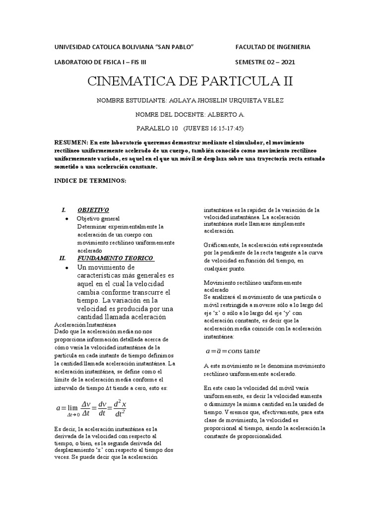 Fisica - I - Practica - Nro. - 3 - Cinematica - II - (1) AGLAYA JHOSELIN URQUIETA VELEZ | PDF ...