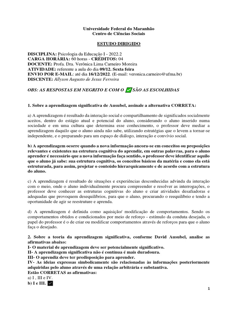 Aprendizagem Significativa de Ausubel | PDF | Aprendizado | Psicologia Cognitiva