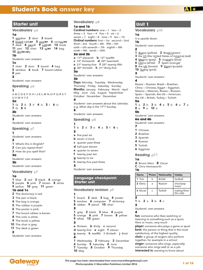 Answer Key: Student's Book | PDF