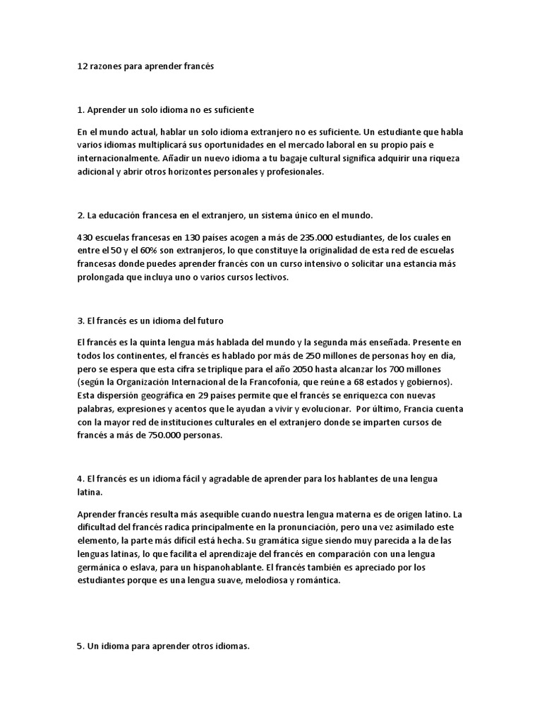 12 Razones para Aprender Frances | PDF