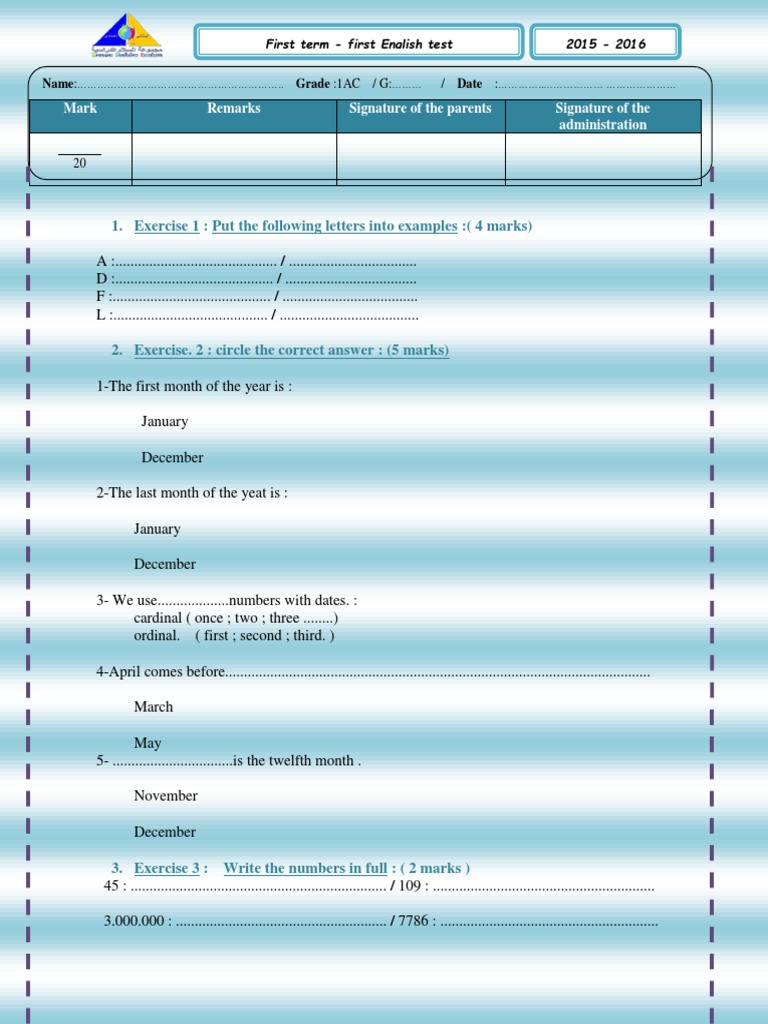 Test 1 Model 1 English 1ac First Term | PDF | Foreign Language Studies ...