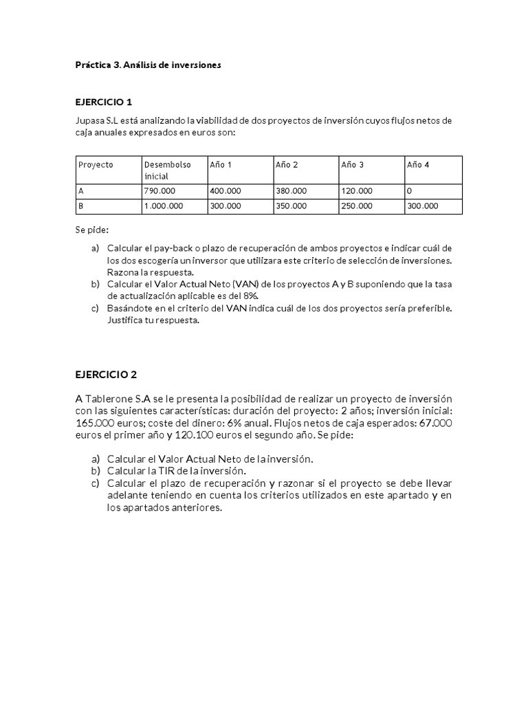 Práctica Evaluable 3. Análisis de Inversiones | PDF