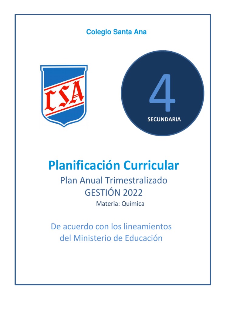 Plan Anual Trimestralizado para 4to de Secundaria CSA-2022 | PDF | Gases | Reacciones químicas