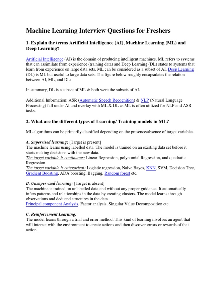 170 Machine Learning Interview Questios - Greatlearning | PDF | Machine ...