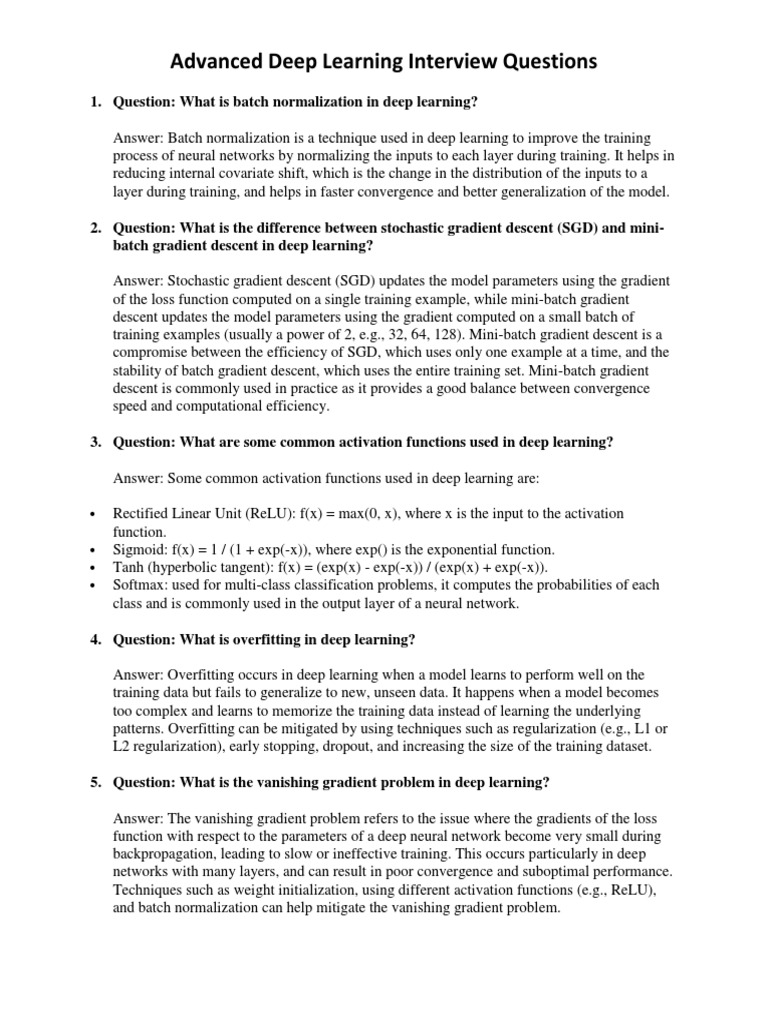 Advanced Deep Learning Questions - ChatGPT | PDF | Deep Learning ...