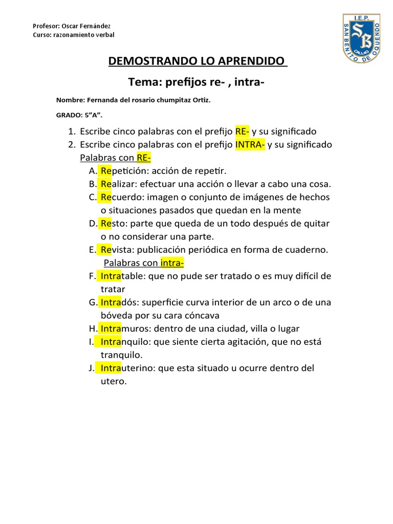 Prefijos Re - Pre | PDF