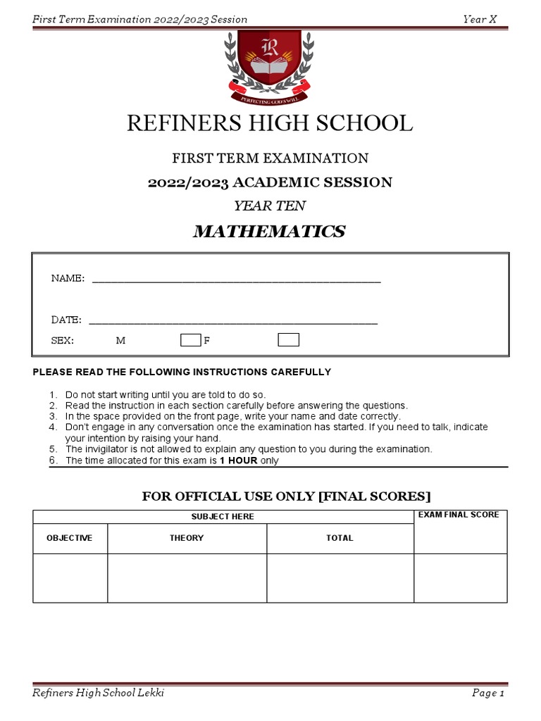 Refiners High School: Mathematics | PDF | Logarithm | Mathematics