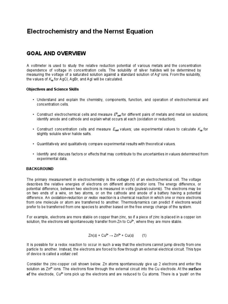 Nernst Equation Assignment (Good Copy) | PDF | Electrochemistry | Redox