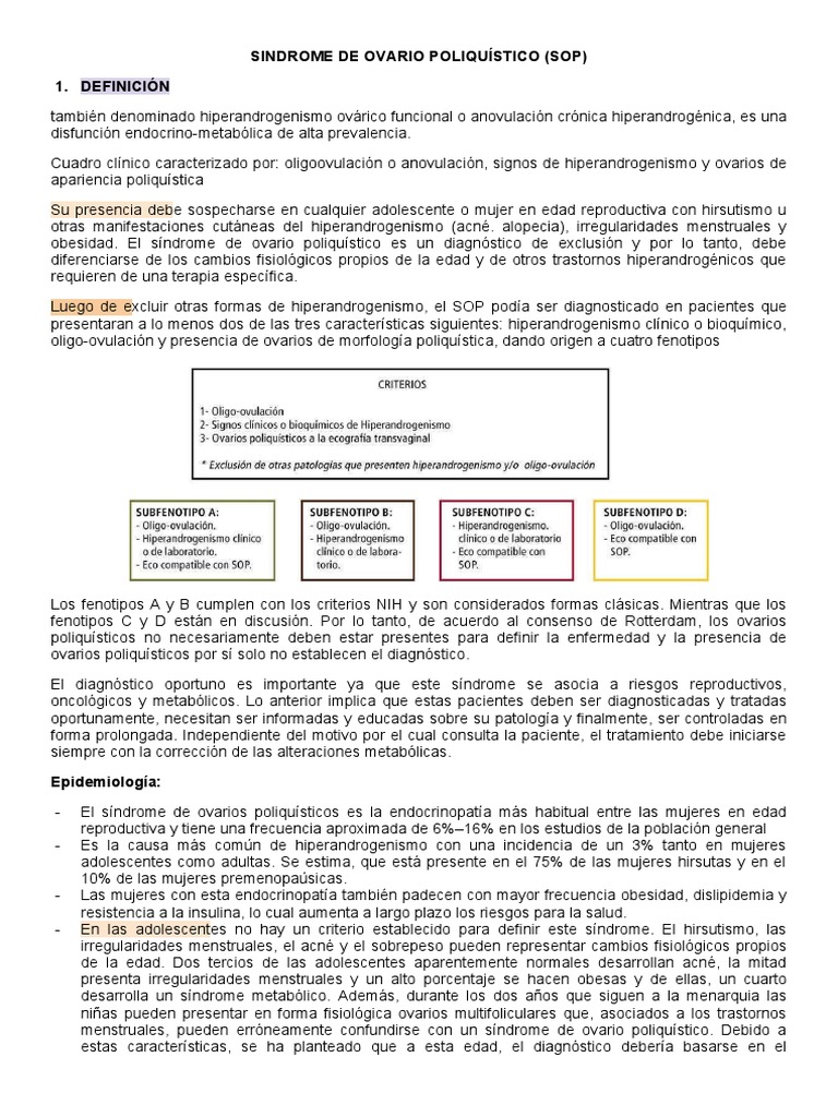 Sindrome de Ovario Poliquístico (Sop) 1. Definición | PDF | Hormona ...