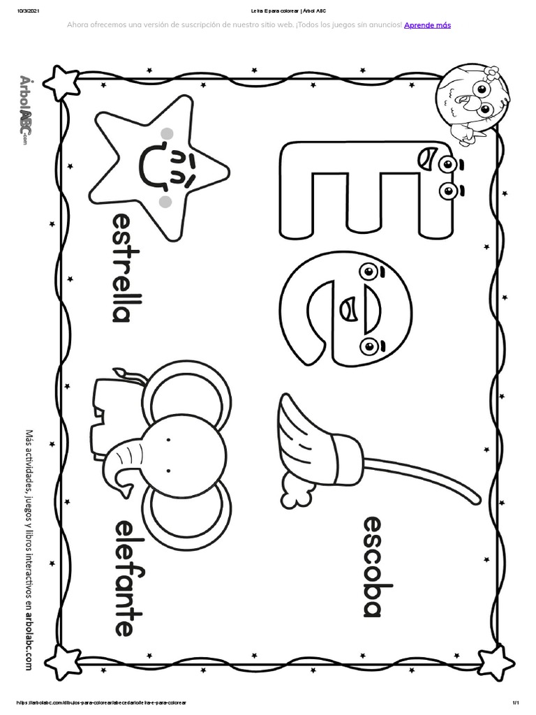 Letra E para Colorear - Árbol ABC | PDF
